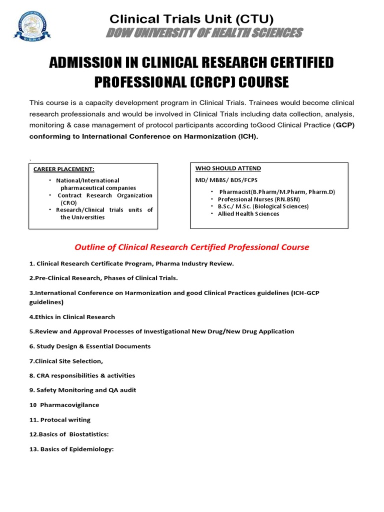 Admission in Clinical Research Certified Professional (CRCP) Course ...