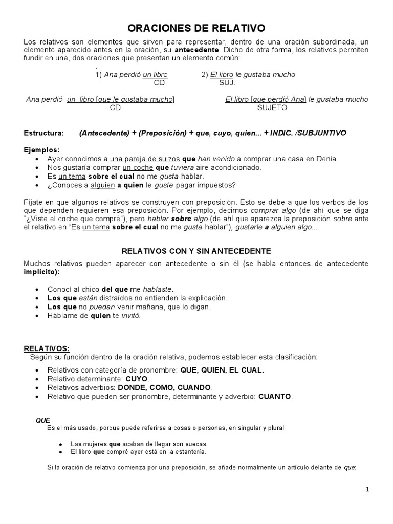 Oraciones de Relativo | PDF | Oración (Lingüística) | Ciencia cognitiva