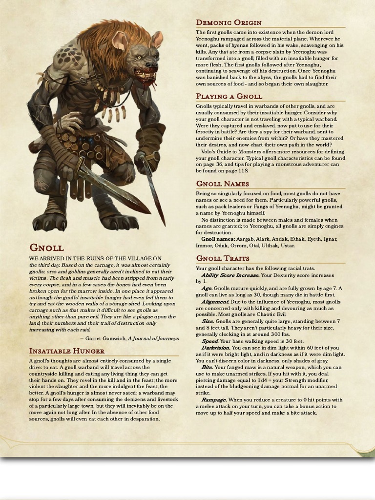 Gnoll Player Race - GM Binder | PDF | Leisure