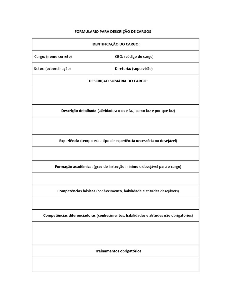 1 Formulario para Descricao de Cargos | PDF