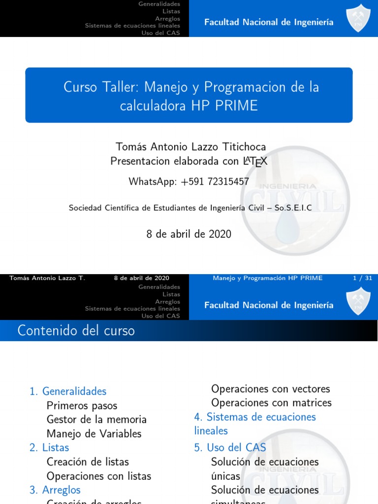 Curso HP PRIME | PDF | Estructura de datos de matriz | Espacio vectorial