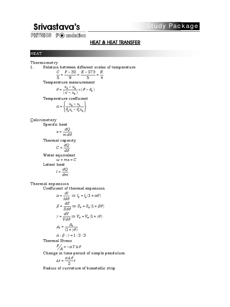 Heat Transfer Formula Sheet | PDF | Gases | Branches Of Thermodynamics