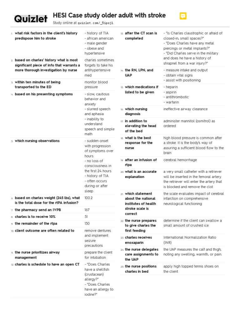 HESI Case Study Older Adult With Stroke | Download Free PDF | Stroke ...