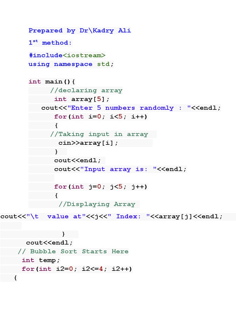 C++ Bubble Sort Array Example | PDF