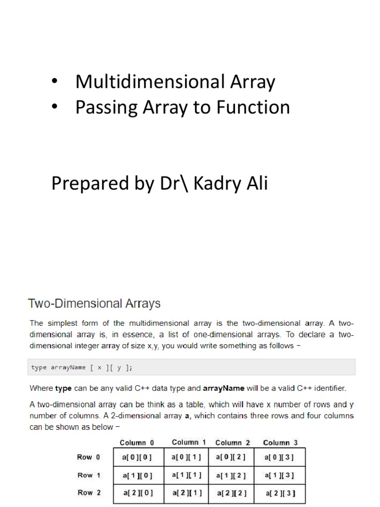 Multidimensional Array - Passing Array To Function | PDF