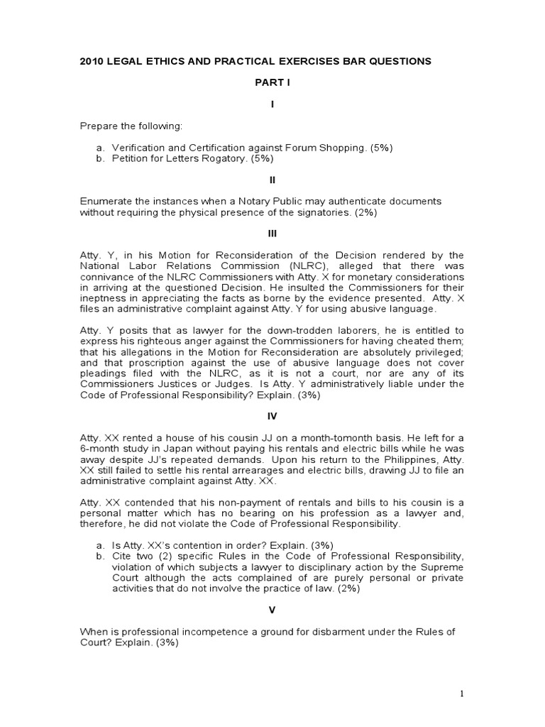 Legal Ethics Bar Questions 2010 | PDF | Complaint | Lawyer