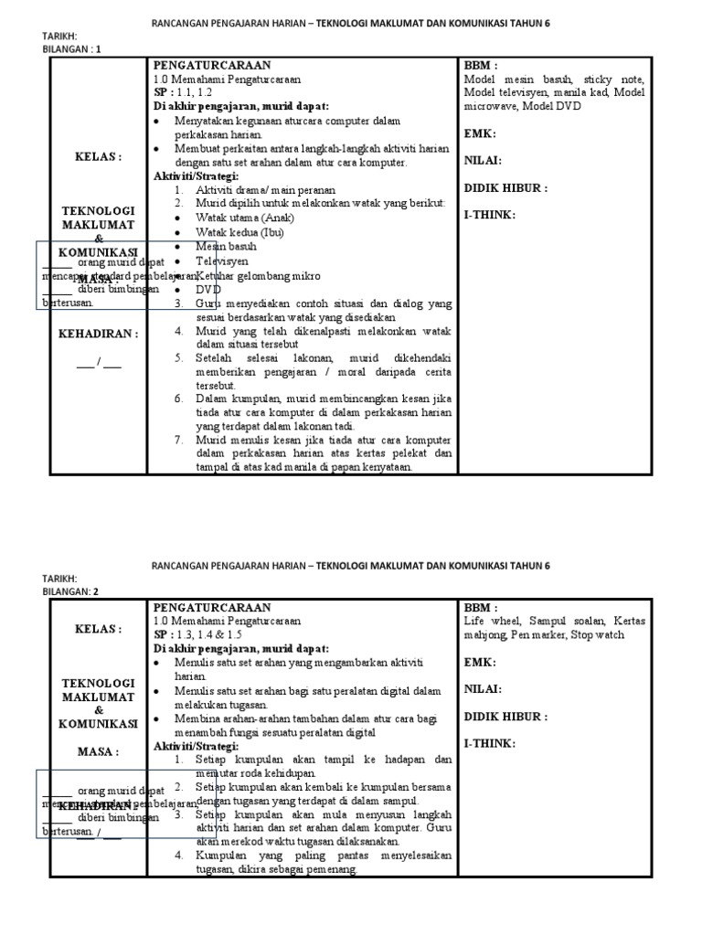 RPH Ringkas TMK Tahun 6 | PDF