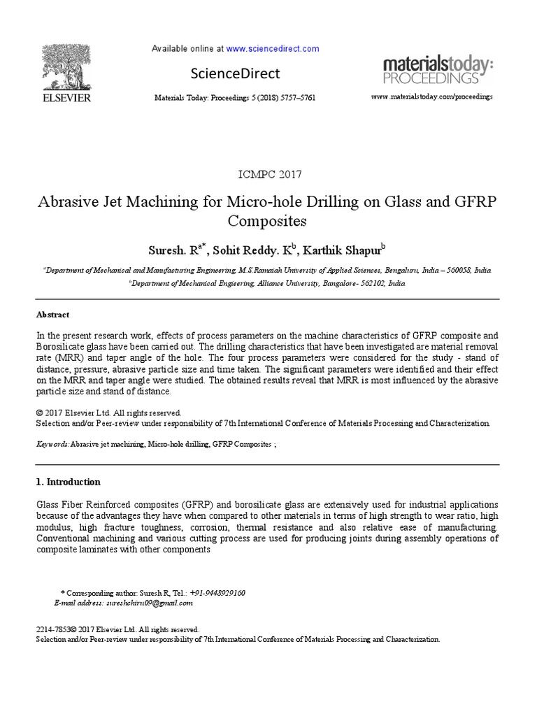 Abrasive Jet Machining For Micro-Hole Drilling On Glass and GFRP ...