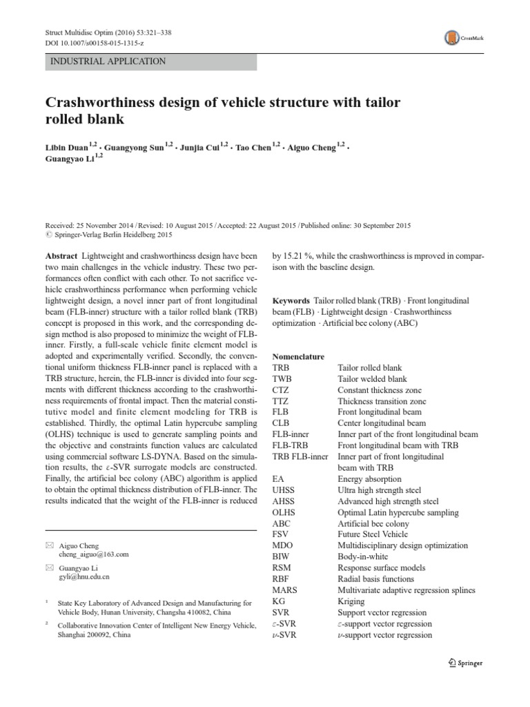 Crashworthiness Design of Vehicle Structure With Tailor Rolled Blank | Download Free PDF ...