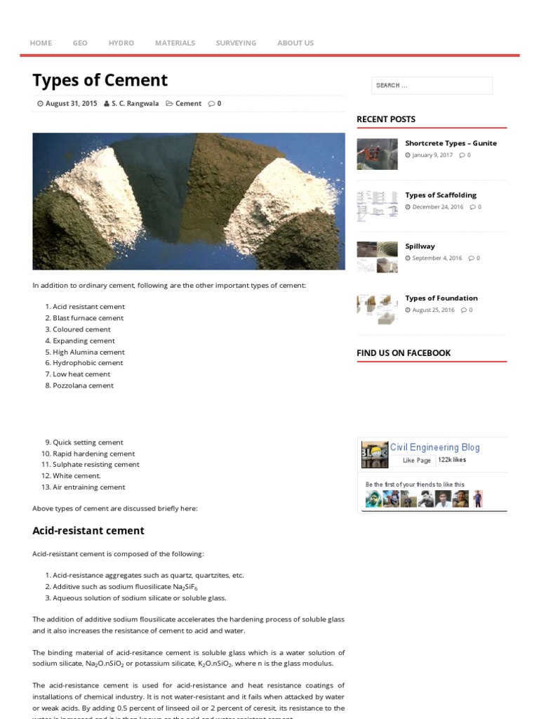 Types of Cement - Different Cement Types & Their Uses PDF | PDF ...