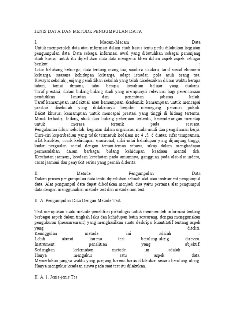 Jenis Data dan Metode Pengumpulan Data | PDF