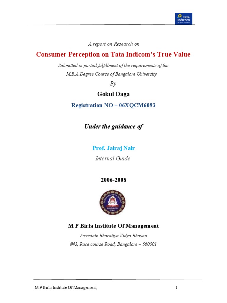 MBA Report: Tata Indicom Perception | PDF | Research Design | Survey Methodology