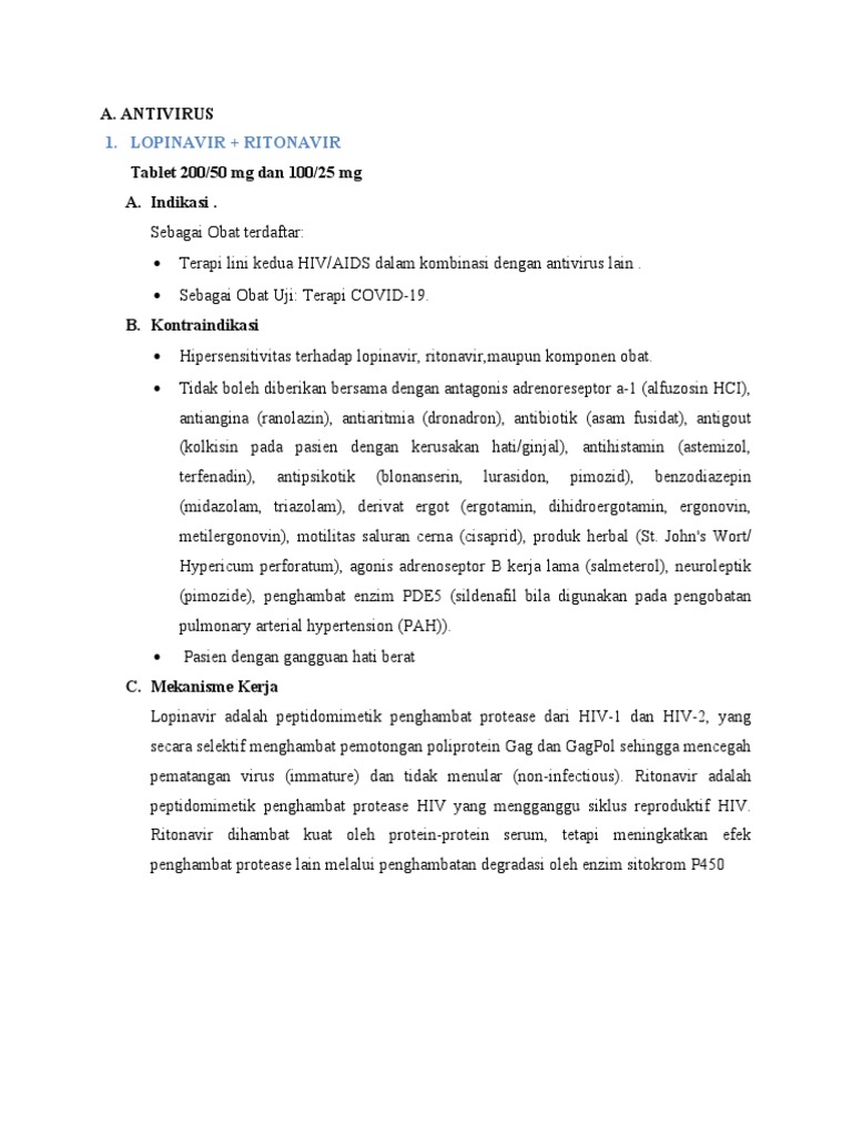 Lopinavir + Ritonavir: A. Antivirus | PDF
