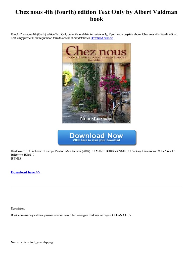 Chez Nous 4th (Fourth) Edition Text Only by Albert Valdman Book | PDF ...