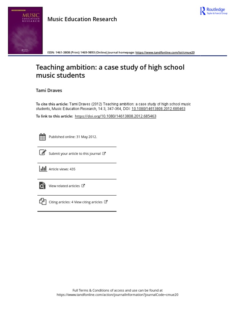 Teaching Ambition A Case Study of High School Music Students PDF | PDF ...