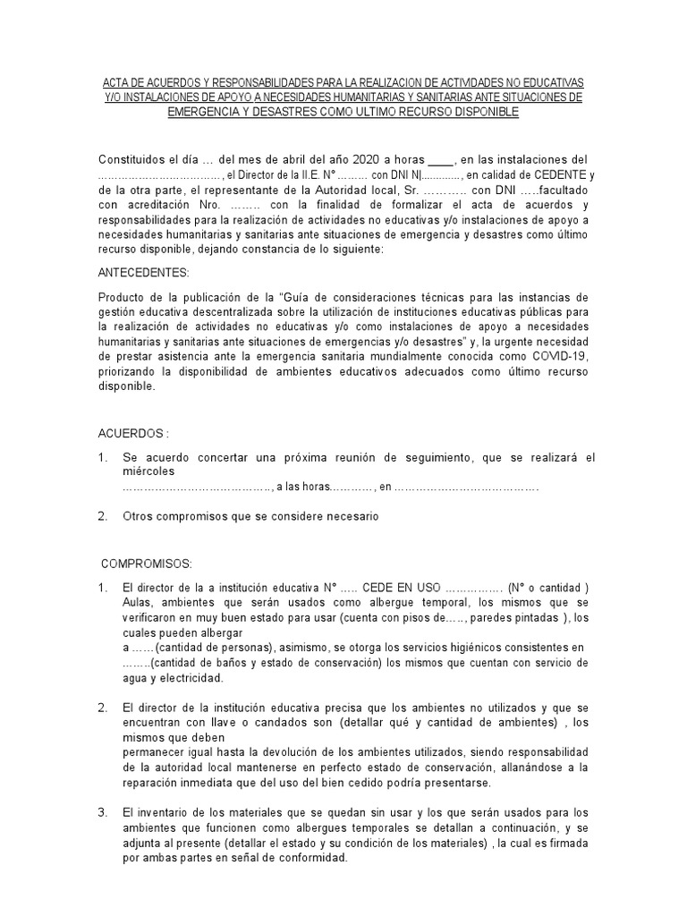 Modelo De Acta De Acuerdos Y Compromisos Acta De Matrimonio