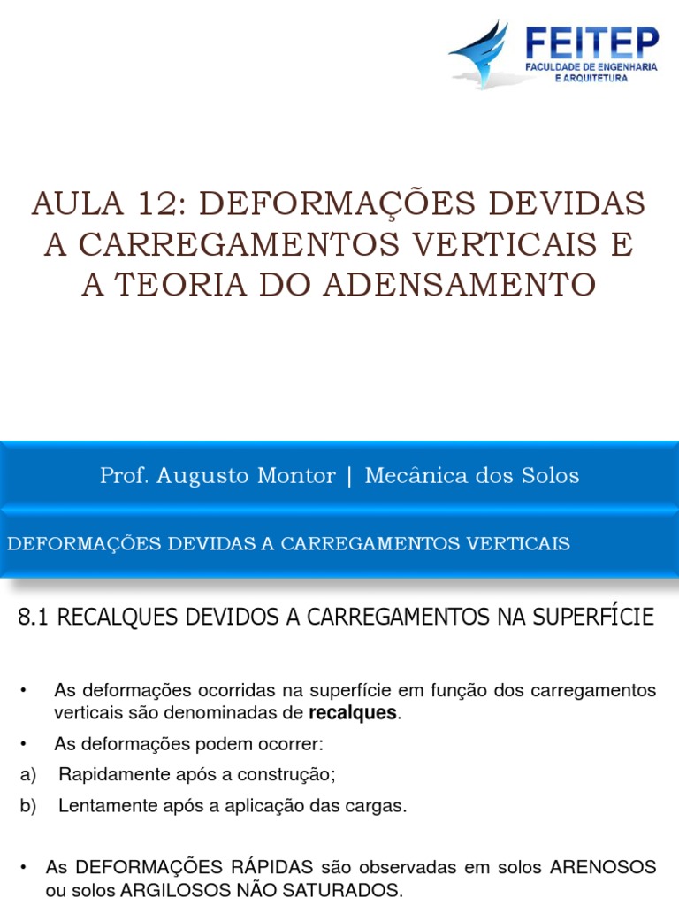 Aula 12 Deformac3a7c3b5es Devidas A Carregamentos Verticais PDF | PDF | Estresse (Mecânica) | Solo