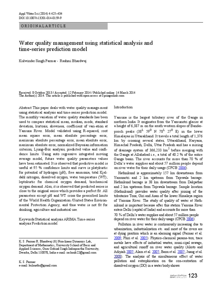 Water Quality Management Using Statistical Analysis And Time Series Prediction Model Pdf