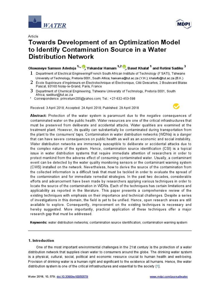 Towards Development of An Optimization Model To Identify Contamination Source in A Water ...