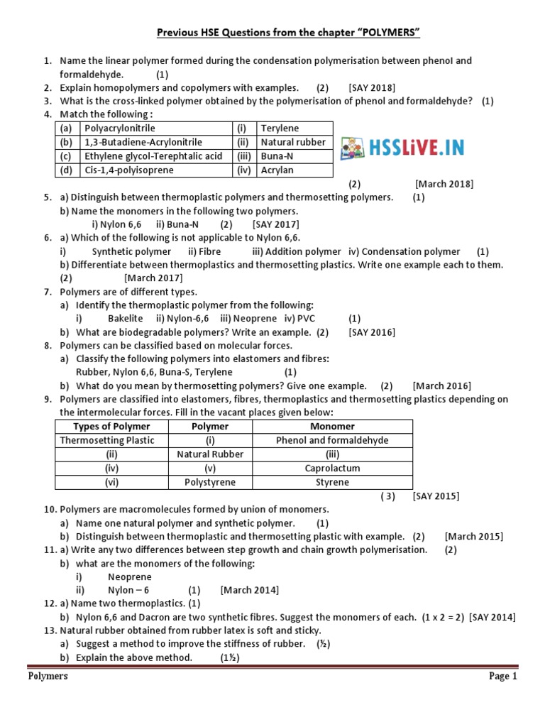 HSE Questions on Polymers Explained | PDF | Polymers | Elastomer