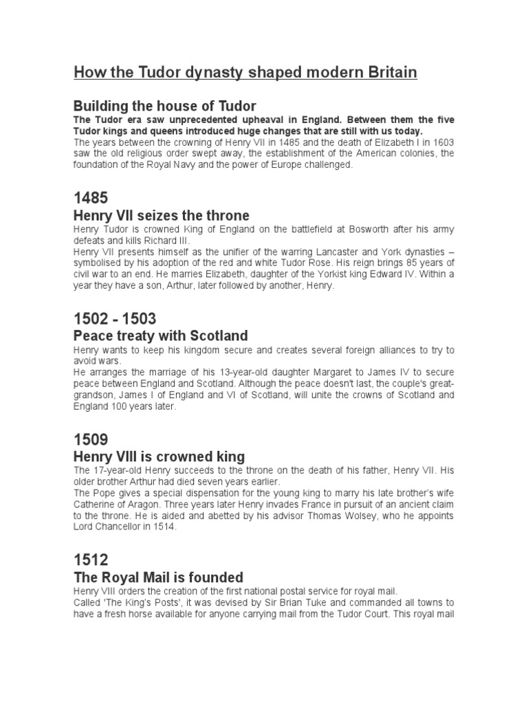 How the Tudor dynasty shaped modern Britain | PDF | House Of Tudor ...