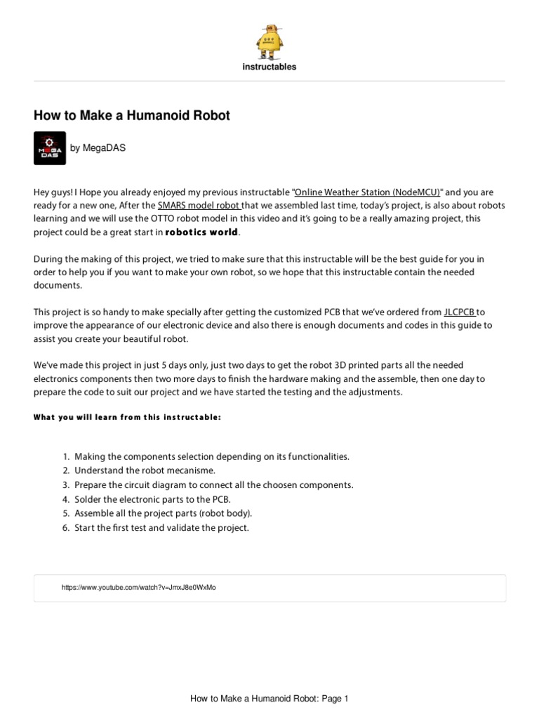 How To Make A Humanoid Robot | PDF | Printed Circuit Board | Robot
