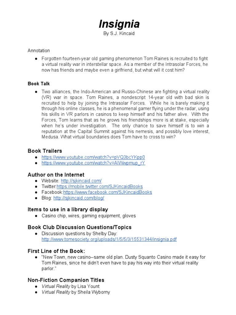 Insignia: Book Talk | Download Free PDF | Virtual Reality | Cyberspace