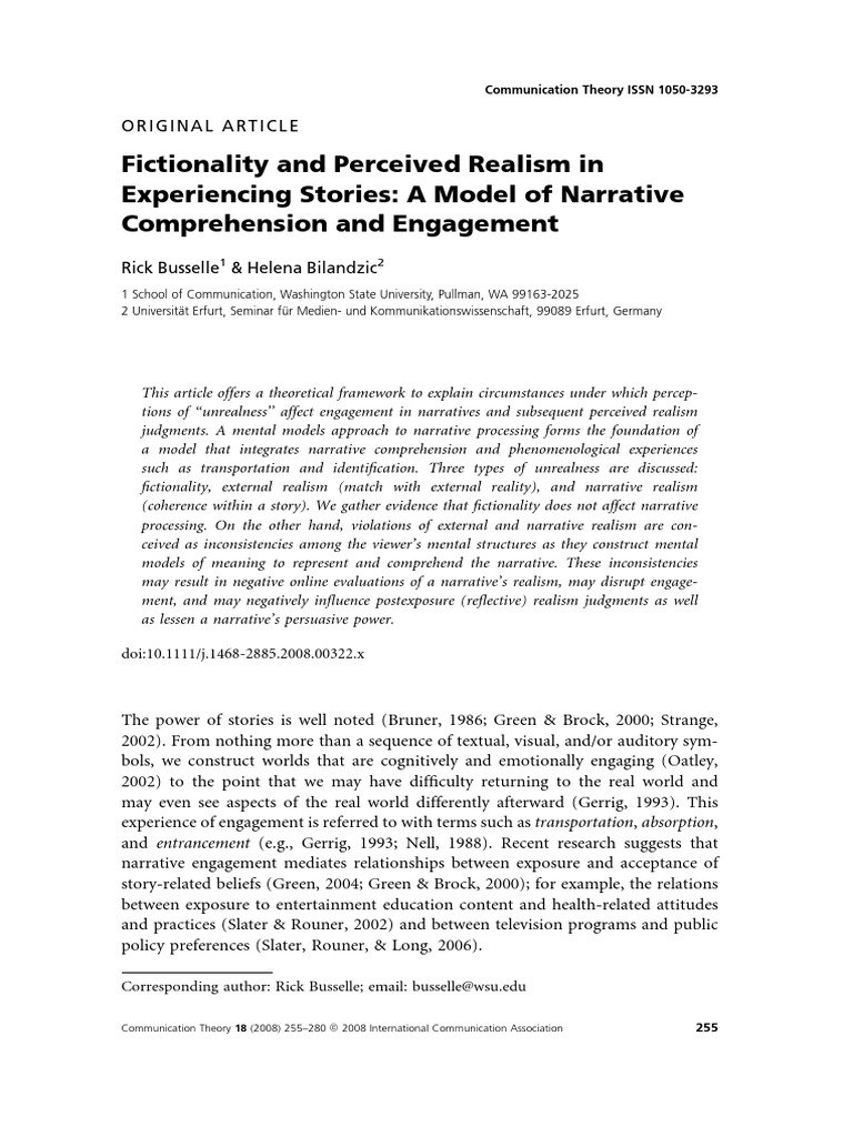 Fictionality and Perceived Realism in Experiencing Stories: A Model of ...