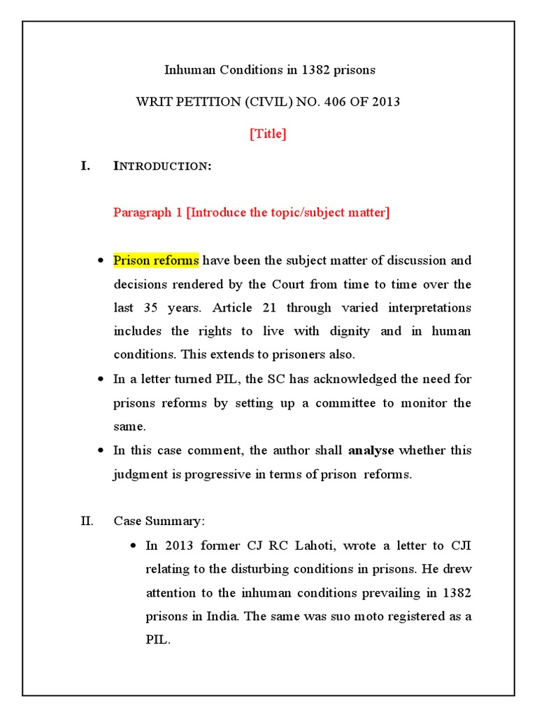Case Comment Template | PDF | Arrest | Prison