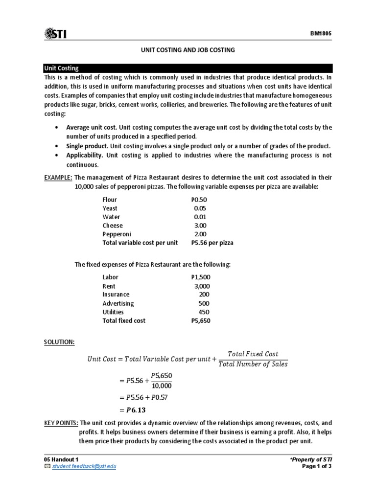 Unit Costing and Job Costing | PDF | Pizza | Cost