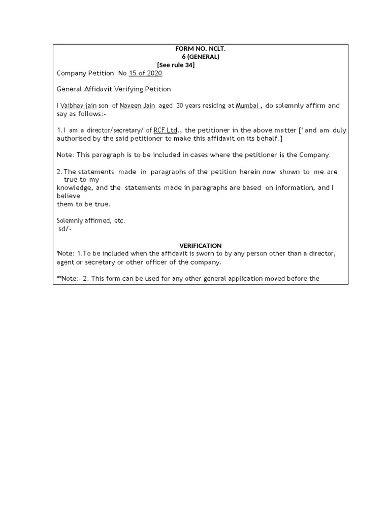 Affidavit NCLT 6 | PDF