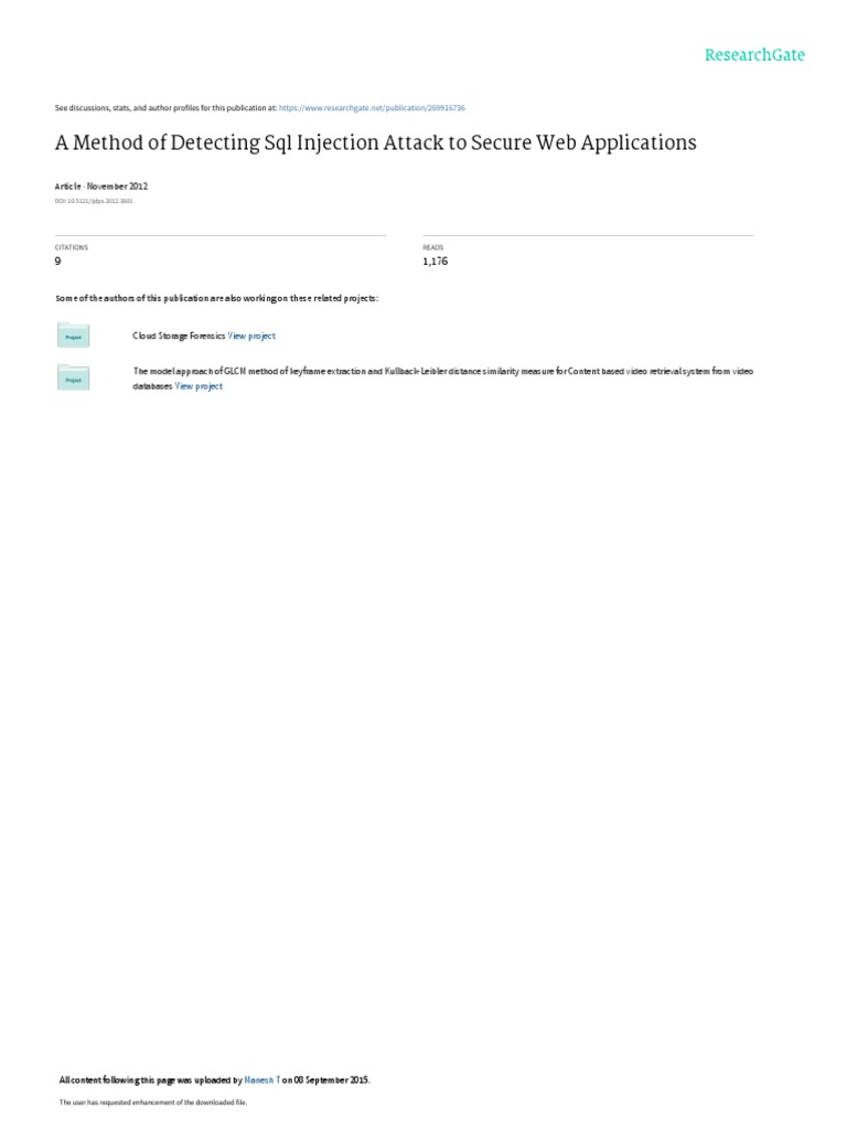 A Method Of Detecting Sql Injection Attack To Secure Web Applications Pdf Information
