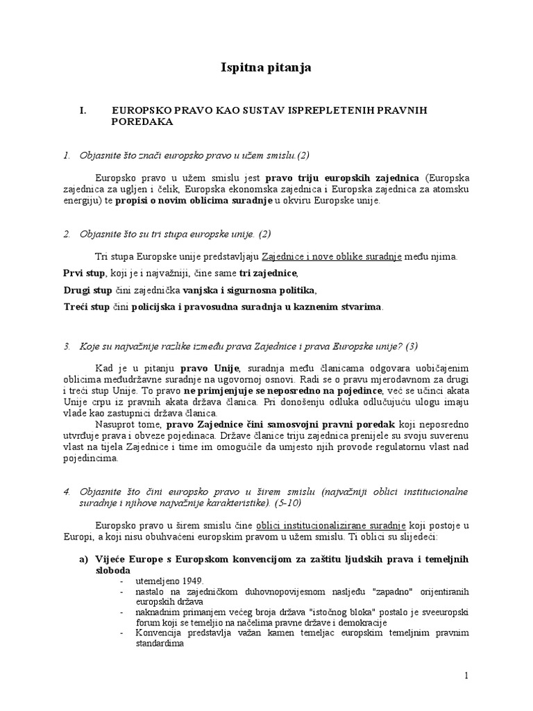 Europsko Pravo Skripta 1 | PDF