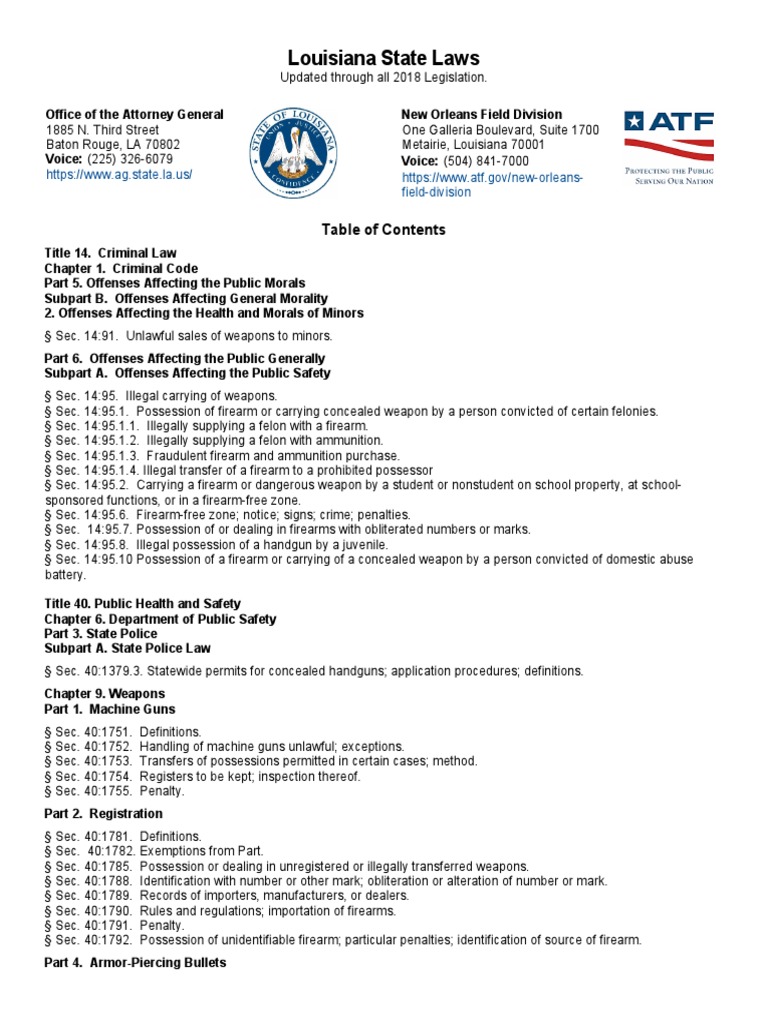 Louisiana State Laws: Field-Division | PDF | Concealed Carry In The ...