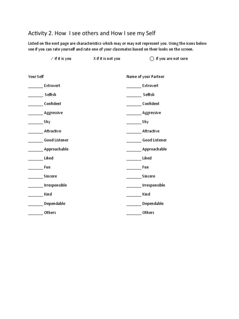 Activity 2. How I See Others and How I See My Self | PDF