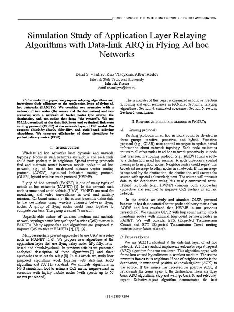 Simulation Study of Application Layer Relaying Algorithms With Data-Link ARQ in Flying Ad Hoc ...