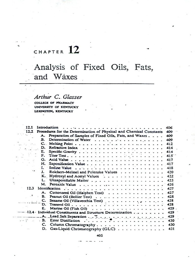 Analysis of Fixed Oils, Fats, and Waxes PDF | PDF | Titration | Chemistry