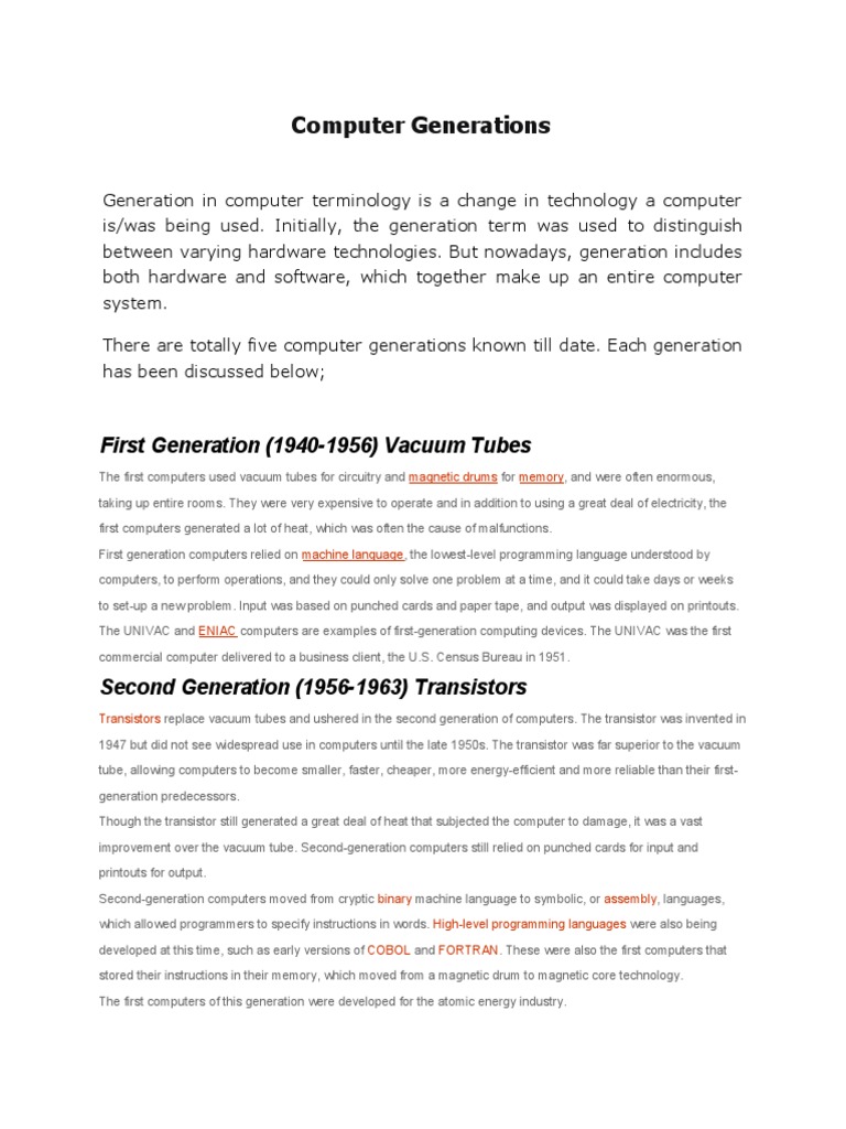 Computer Generations: First Generation (1940-1956) Vacuum Tubes | PDF ...