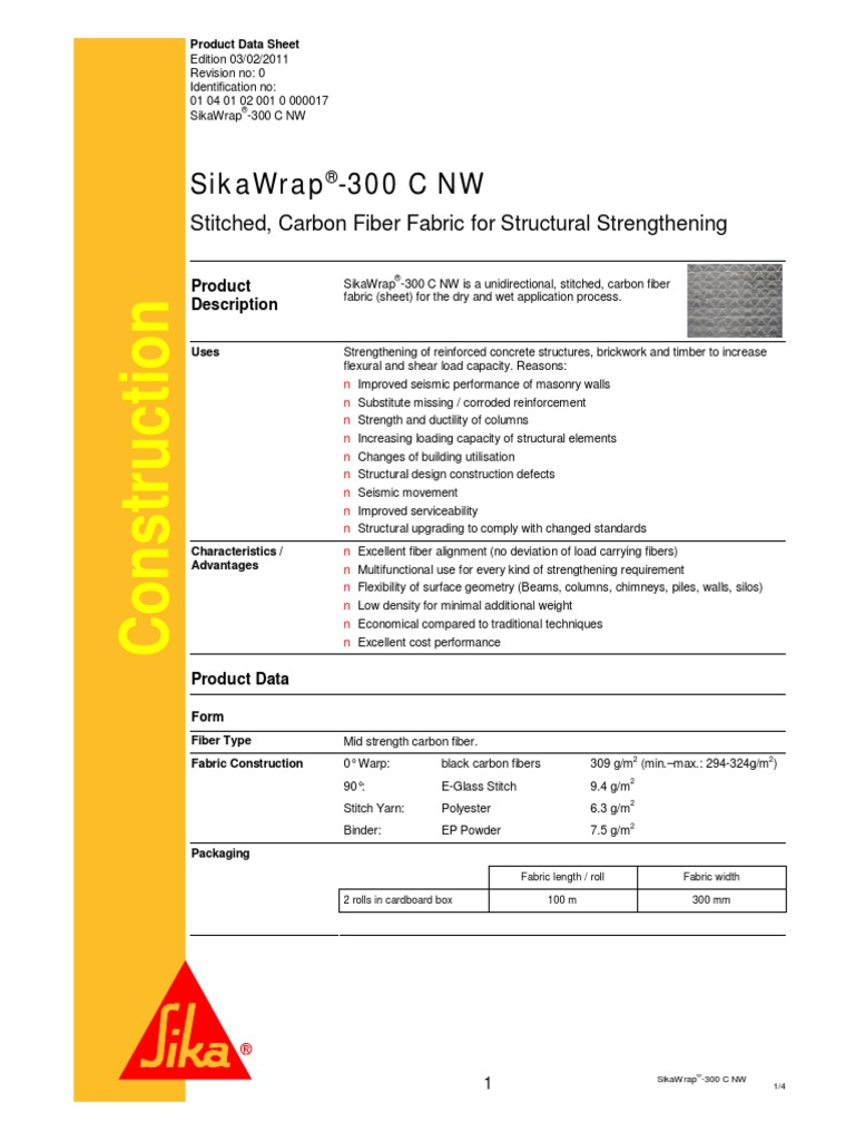 Sikawrap - 300 C NW: Stitched, Carbon Fiber Fabric For Structural ...
