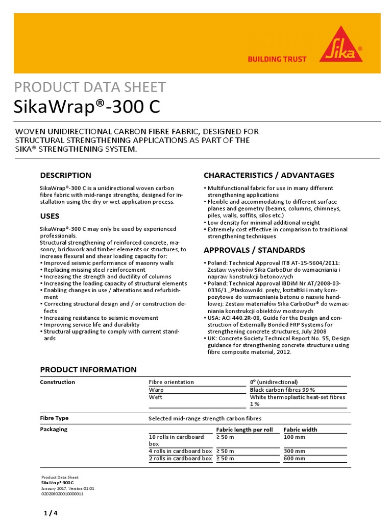 Sikawrap®-300 C: Product Data Sheet | PDF | Fibers | Fibre Reinforced ...