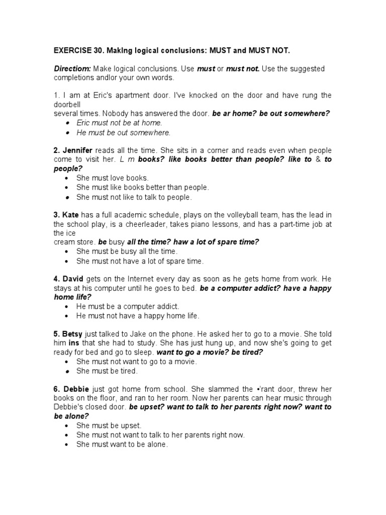 Directiom: Make Logical Conclusions. Use Must or Must Not. Use The ...