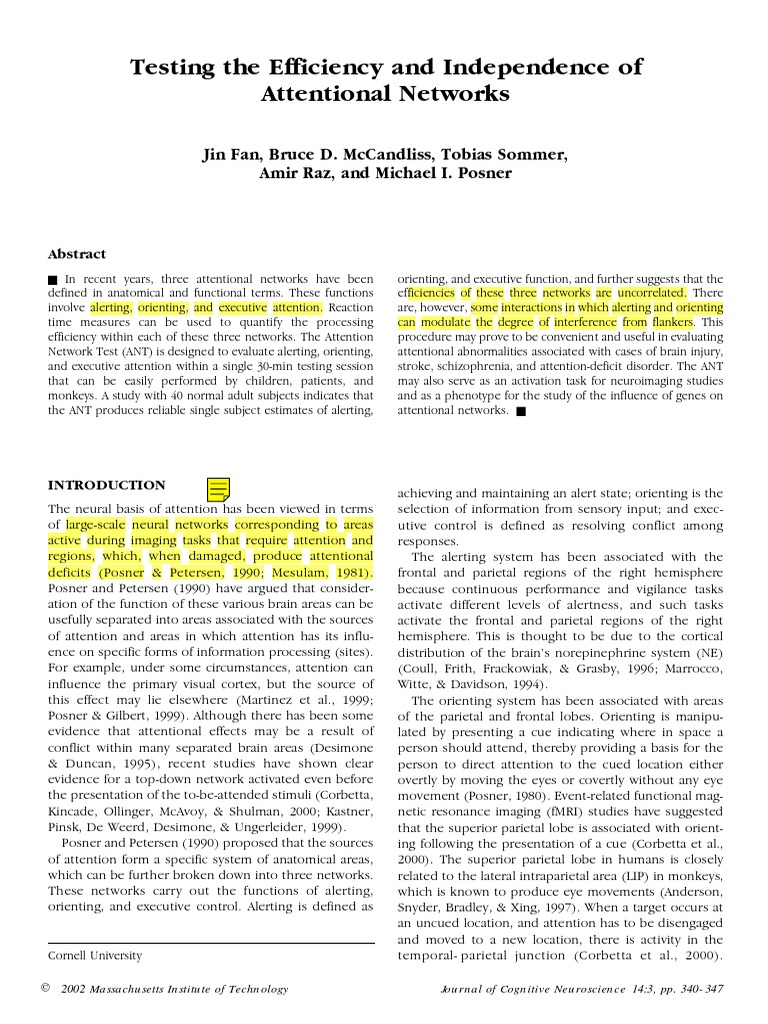 1.1 Testing Attentional Networks Posner 02 | PDF | Attention ...