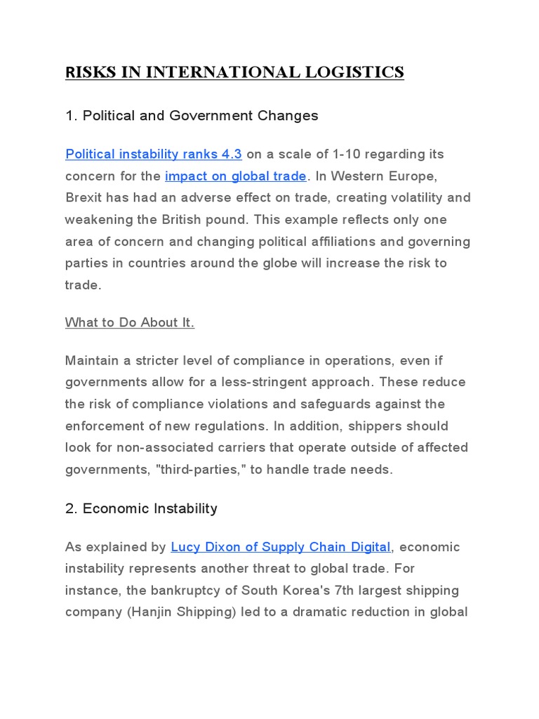 Risks in International Logistics | PDF | Cargo | Supply Chain
