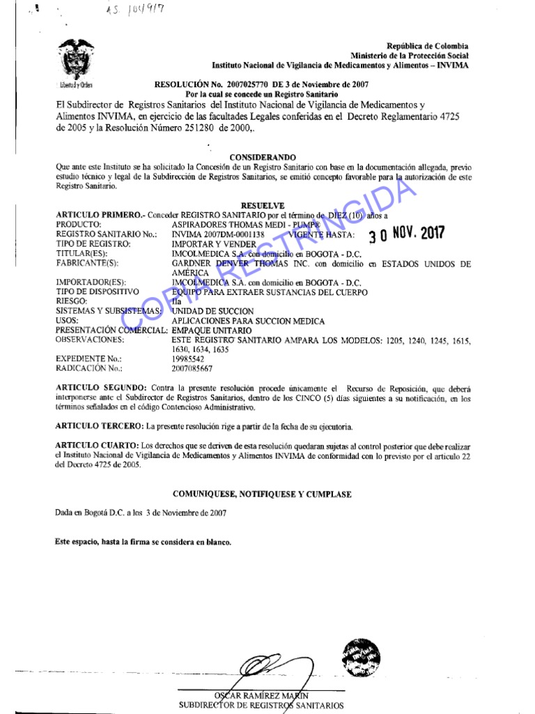 Registro Invima Succionador-Aspirador Thomas PDF | PDF