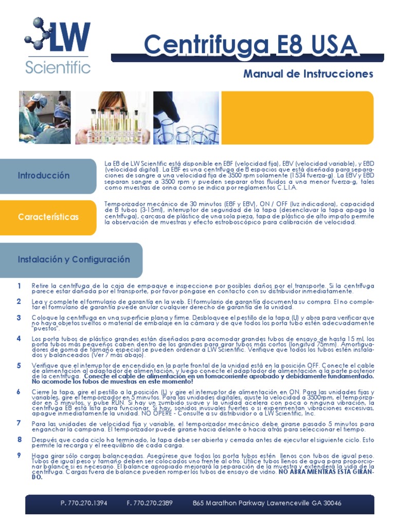 Manual Centrifuga Lw Scientific Model E8 Pdf Ingeniería Mecánica