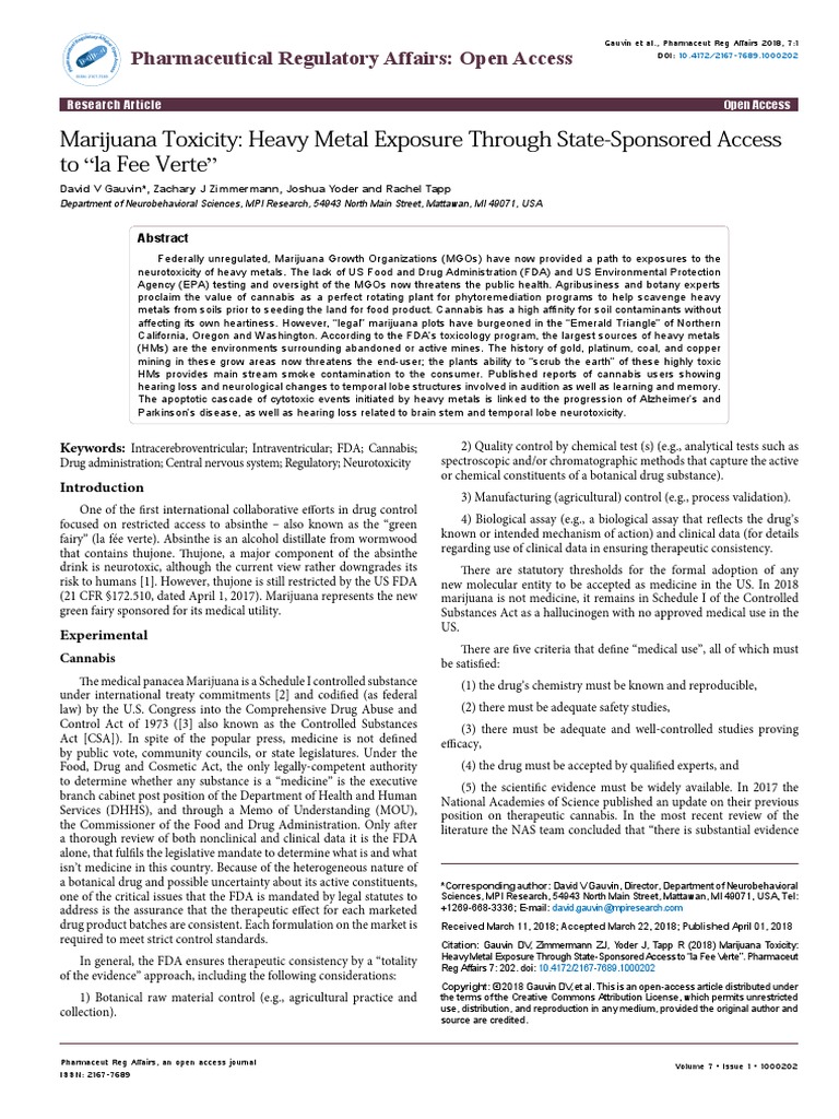 Marijuana Toxicity Heavy Metal Exposure Through Statesponsored Accessto ...