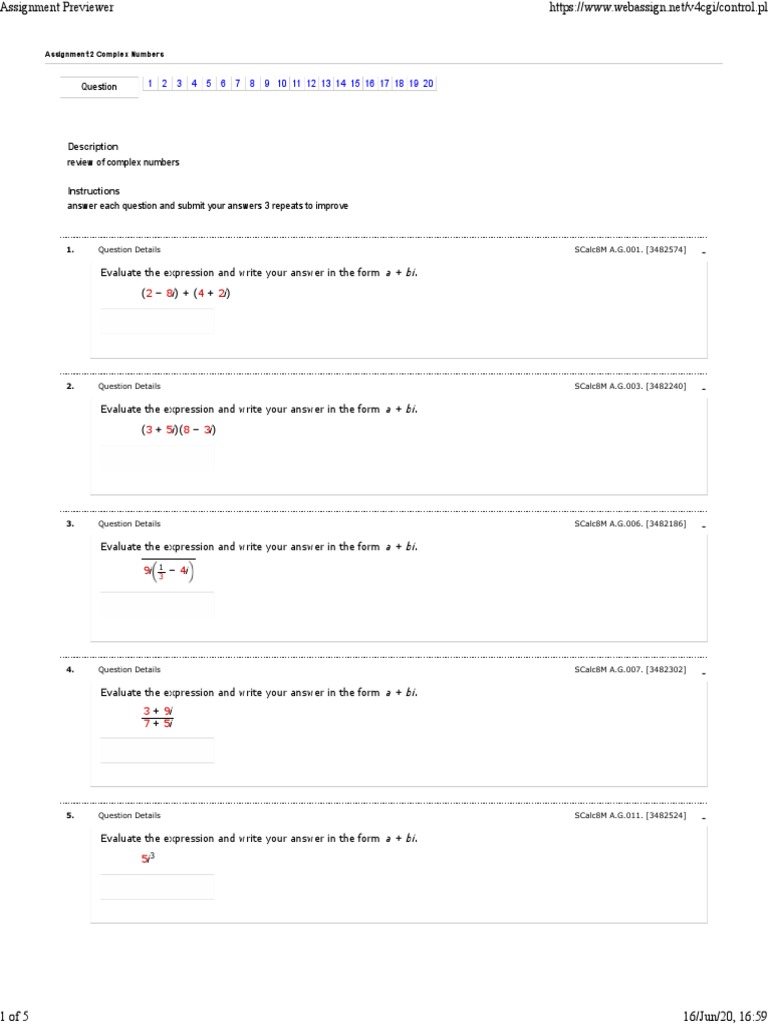 Complex Numbers Assignment | PDF | Analysis | Mathematical Concepts