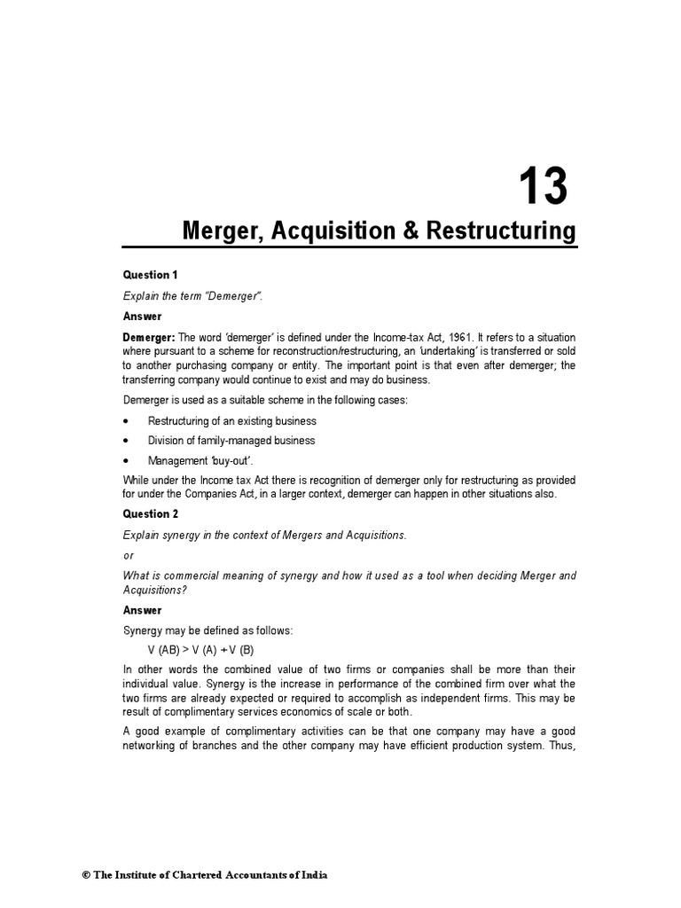 Merger Acquisition Restructuring | PDF | Mergers And Acquisitions ...