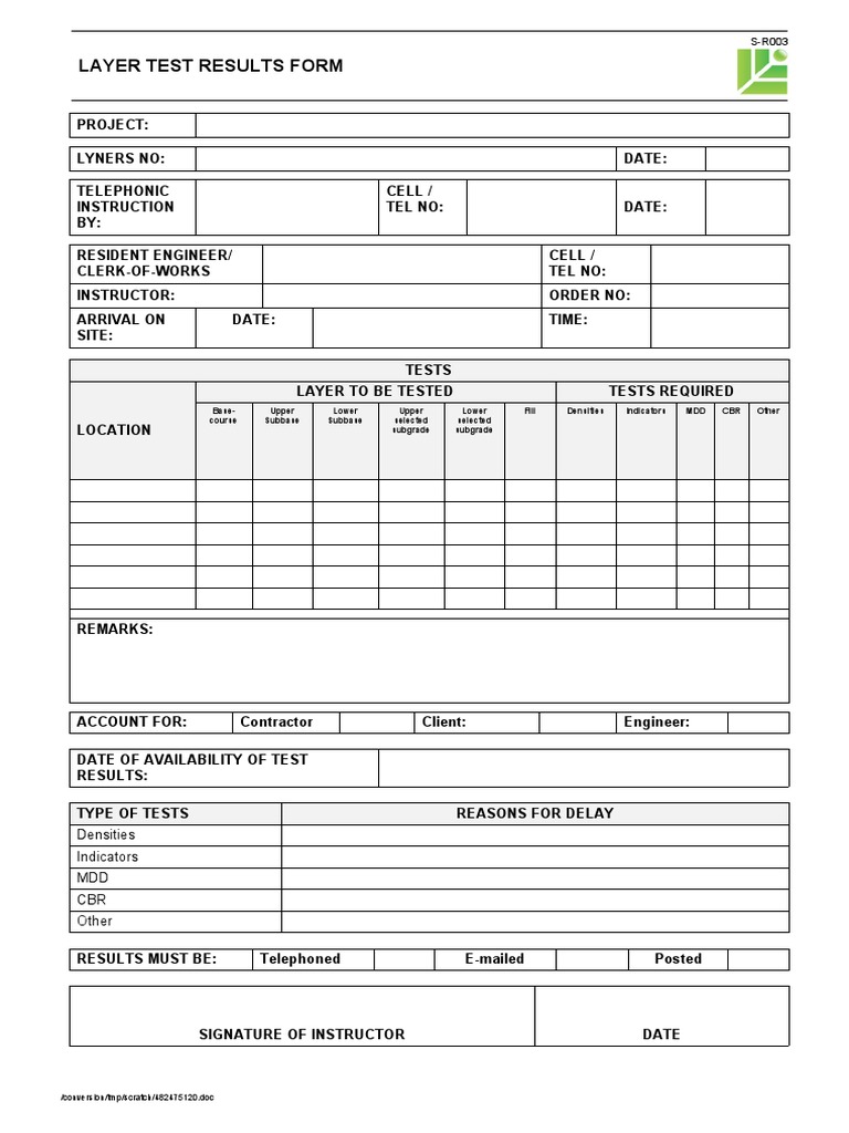 Layer Test Results Documentation Form | PDF