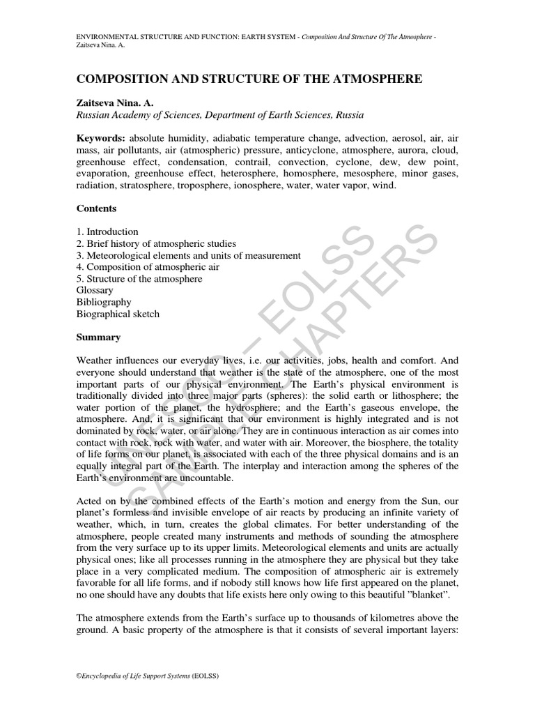 Unesco - Eolss Sample Chapters: Composition and Structure of The Atmosphere | PDF | Atmosphere ...